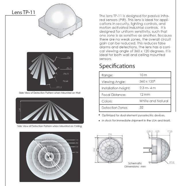 Lens TP-11, PIR lens array for passive infrared motion sensor